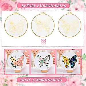 6 Set Butterfly Embroidery Kit Butterfly and Flower Cross Stitch Set Embroidery Kits for Adults with Patterns Instructions Embroidery Hoops Threads Needles Scissor Needle Threader for Beginners