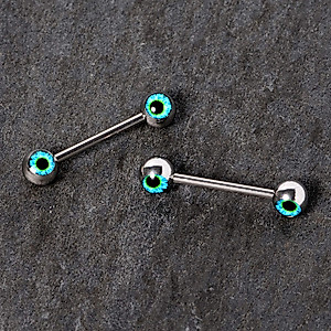 Body Candy 14G Womens Nipplerings Piercing Steel 2Pc Haunting Blue Human Eyeball Nipple Ring Set 5/8"