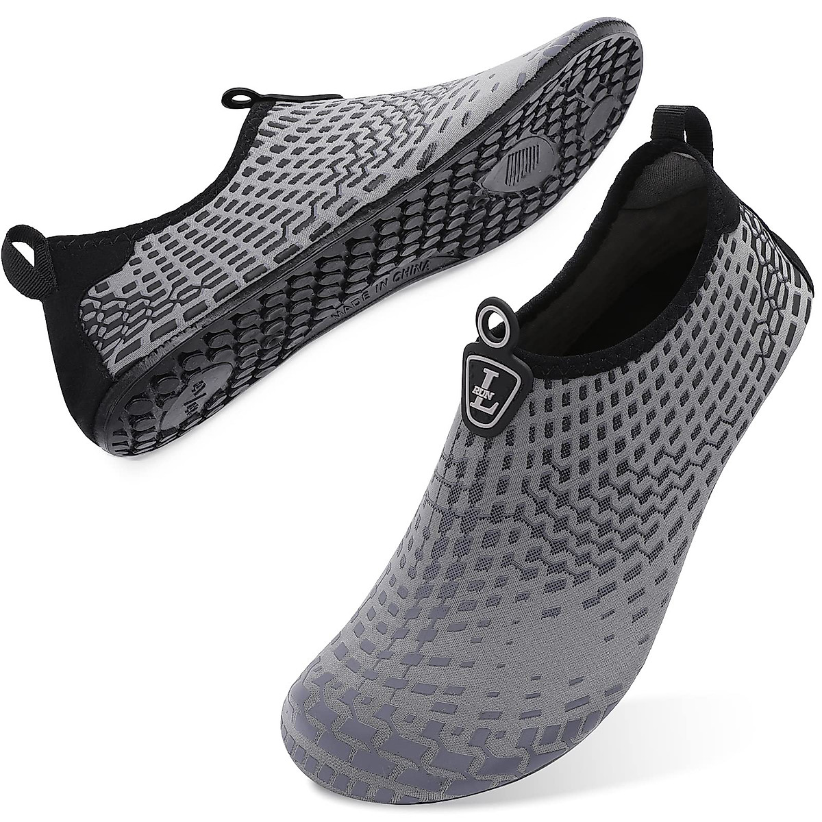L-RUN Barefoot Water Shoes Men&Women Slip on Kayak Accessories Quick Dry Grey XXL(W:12-13,M:10-11)=EU43-44