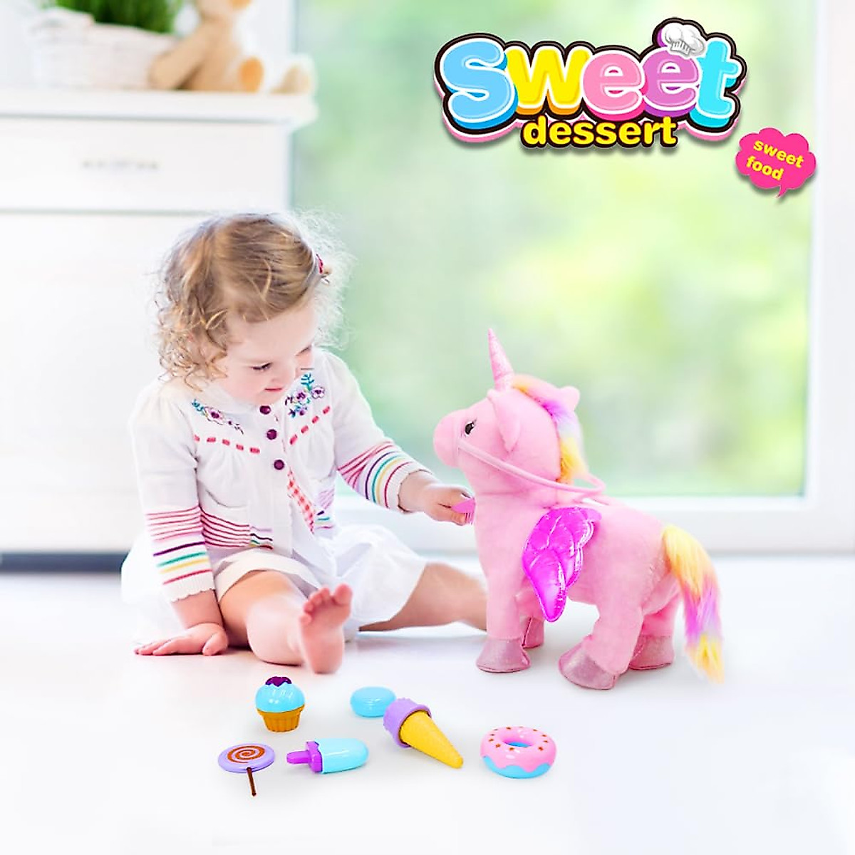 Remote Control Electronic Plush Unicorn Toy Pet for Girls 2-4 3-6 Years Old,Interactive Walking Wiggle Bottom,RC Leash Pink Unicorn Toy for 5 Years Old Toddler Kids Christmas Birthday Gift