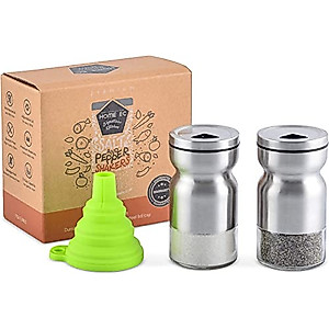 HOME EC Glass Salt and Pepper Shakers Set with Adjustable Pour Holes - Stainless Steel Salt Shaker and Pepper Shaker - Farmhouse Salt and Pepper Shaker Set for Himalayan, Kosher Sea Salts & Spices