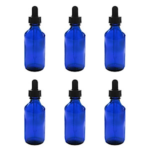 Super Z Outlet 2oz Glass Bottles with Glass Eye Dropper Dispenser for Essential Oils, Chemistry Lab Chemicals, Colognes & Perfumes (6 Pack) (Blue)