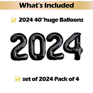 40 Inch 2024 Pack of 4 Black Huge Numbers Balloons Giant Large Helium Foil Mylar Big Number for Christmas New Year Party Graduation Birthday (Black, 40 Inches)