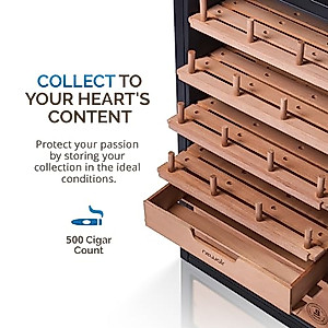 NewAir x Boveda 500 Count Electric Humidor, Spanish Cedar Shelves with Temperature Control, Cigar Humidor Box with Built-In Boveda Humidity Control in Stainless Steel