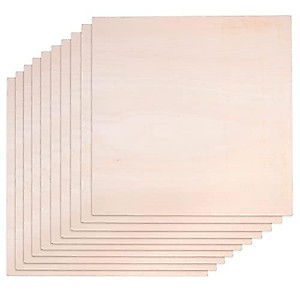 Basswood Sheets for Crafts - 10 Pack - 12 x 12 x 1/8 Inch - 3mm Thick Plywood Sheets with Smooth Surfaces - Bass Wood for Laser Cutting, Wood Burning, Architectural Models, Staining, Drawing