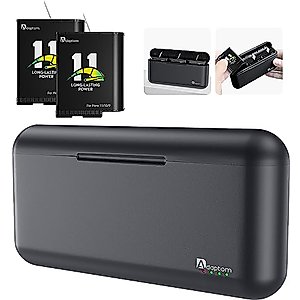 Adaptom Enduro Battery Charger for GoPro Hero 12 11 10 9 Black, Extended Batteries Long Lasting as Original Fast Charge Charging Pocket Case for Go Pro 12 11 0 9 Camera Accessories
