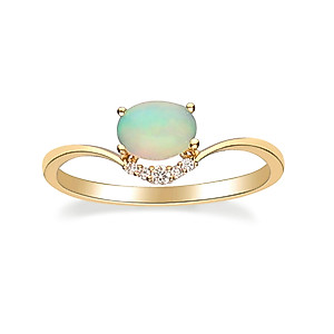 Gin & Grace 14K Yellow Gold Natural Ethiopian Opal Ring with Real Diamonds for women | Ethically, authentically & organically sourced (Round-cut) shaped opal hand-crafted jewelry for her |