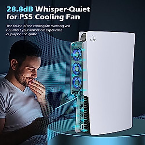 for PS5 Cooling Fan with Led Light, Quiet for PS5 Fan Cooling Fan HUIJUTCHEN for PS5 Cooler Cooling Fan for Playstation 5 fan with 3 Small Fans 3.0 USB Port 2 Fan Speed Setting fan (White)