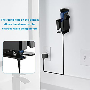 Cosmos Electric Razor Wall Mount Holder Acrylic Shaver Holder Razor Hanger Shaver Organizer for Men Bathroom Shower Toothpaste Razor Storage Two Installation (Solid Black)