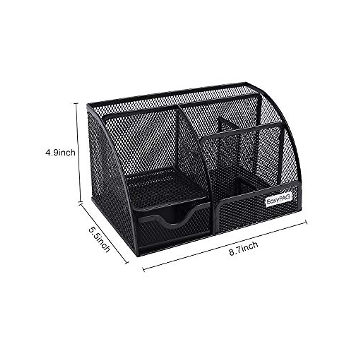 EasyPAG Desk Organizer Mesh Desktop Office Supplies Multi-functional Caddy Pen Holder Stationery with 6 Compartments and 1 Drawer for Office, Home, School, Classroom, Black