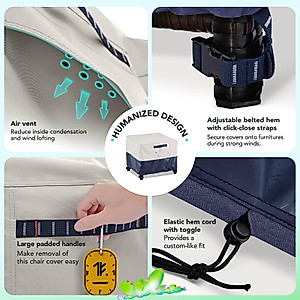 Patio Ottoman Cover Waterproof, Outdoor Garden Yard Ottoman Cover with Padded Handles, 600D Oxford Heavy Duty Patio Lawn Balcony Furniture Covers Waterproof,24" D x 34" W x 17" H,Fog/Navy