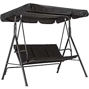 Patio Swing Chair, Outdoor Swing Pools Patio Swings with Canopy Hammock Bench Steel 3-Person Seat with Canopy Leisure Swing Chairs Suitable for Picnic Camping Garden Party Use（Black）