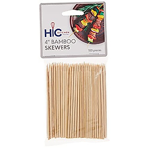 HIC Harold Import Co. HIC Bamboo BBQ, Kabob and Grill Skewers, 4-Inches Long, Set of 100, 4 Inch, Brown