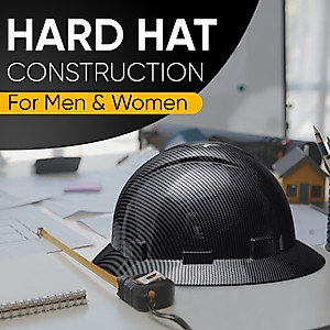 Hard Hat Construction OSHA Approved Vented Full Brim Safety Helmet Black Design Hard Hats, Cascos De Construccion Work Hardhat, 6 Point Ratcheting System | Meets ANSI Z89.1