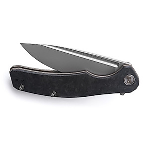 Miguron Knives M Velona Flipper Folding Knife,3.5" M390 Blade Bronze Anodized Titanium With Carbon Fiber Handle,Camping Hiking Pocket Knife MGR-613BNS