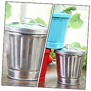 SOESFOUFU 1pc Mini Trash Can Small Wastebasket Galvanized Garbage Can Small Desktop Trash Can with Lid Plant Pots Bucket Compost Bin Kitchen Retro Decor Metal Outdoor Office Utility Bucket