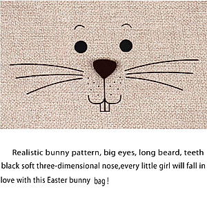 3 Pack Easter Burlap Bags Easter Bunny Tote with Drawstring Furry Bunny Ears Rabbit Easter Egg Hunts Goody Candy Treat Gift Storage Bags Kids Girls Easter Party Favor Bags(8" x 10.2")