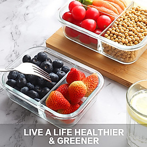 Bayco 9 Pack Glass Meal Prep Containers 3 & 2 & 1 Compartment, Glass Food Storage Containers with Lids, Airtight Glass Lunch Bento Boxes, BPA-Free & Leak Proof (9 lids & 9 Containers)