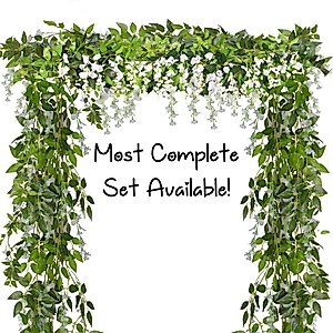 CB Gypsy 10 Pcs (60ft Total) Wisteria Artificial Flower Garland, Fake Wisteria Vine Leaves Silk Hanging Flowers for Home Garden Outdoor Ceremony Wedding Arch Floral Party Decor (White)