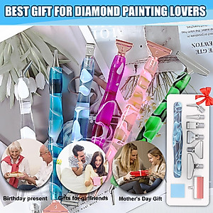 14PCS Diamond Painting Pen Accessories Tools Set, Exquisite Stainless Steel Metal Pen Tips,Ergonomic Diamond Art Drill Pen and 6 Painting Glue Clay,Comfort Grip and Faster Drilling (Blue Silver)