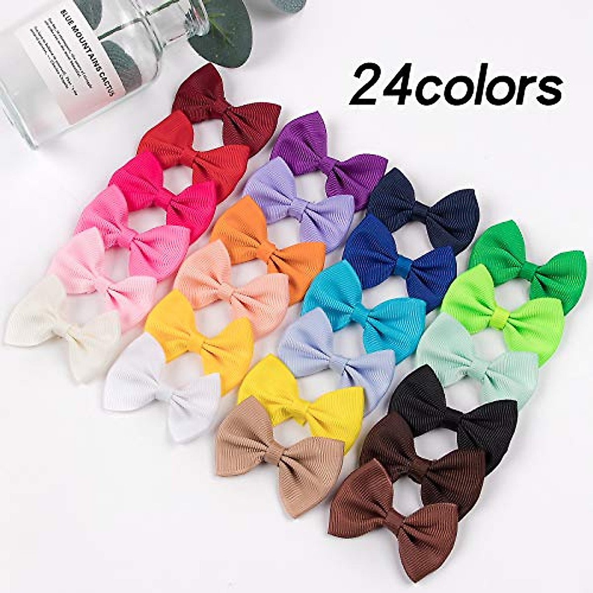 XIMA 48PCS(24pairs) Dog's Hair Bows Clips,Small Handmade Hair Accessories Bow Pet Puppy for Doggies Cat Kitten Rabbit Grooming Accessories (Mixcolors-48pcs Bows Hair Clip)