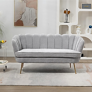 ARCLIS Loveseat Sofa for Small Spaces, 2 Seater Small Couch Sofa Upholstered Chenille Fabric Love Seat with Gold Metal Legs for Apartment Office Living Room (Gray)