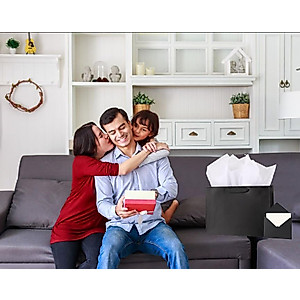 jabberwpacking 13" Large Black Premium Gift Bag with Tissue Paper and Card (Silk Paper Gift Bag) for Father's Day Men Birthday Party Favor