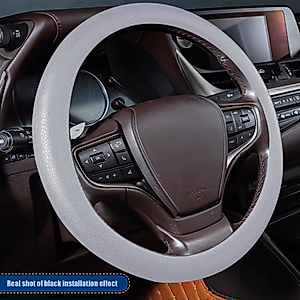 ZKFAR 1 PC Car D Shape Round Steering Wheel Cover, Universal 15In Silicone Steering Wheel Cover, Non-Slip Breathable Steering Wheel Protector, Unisex Car Interior Accessories (Gray)