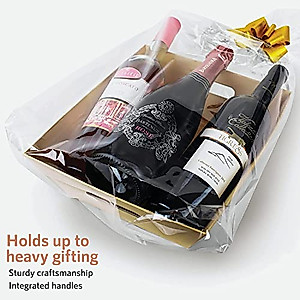 Upper Midland Products [5 Pk] 10x12” Large Big Basket for Gifts Empty, Basket Bags, Gold Pull Bows, Crinkle Cut Paper Shred Filler| DIY Wine Basket Gift Set Kit| Christmas, Easter| Gift to Impress