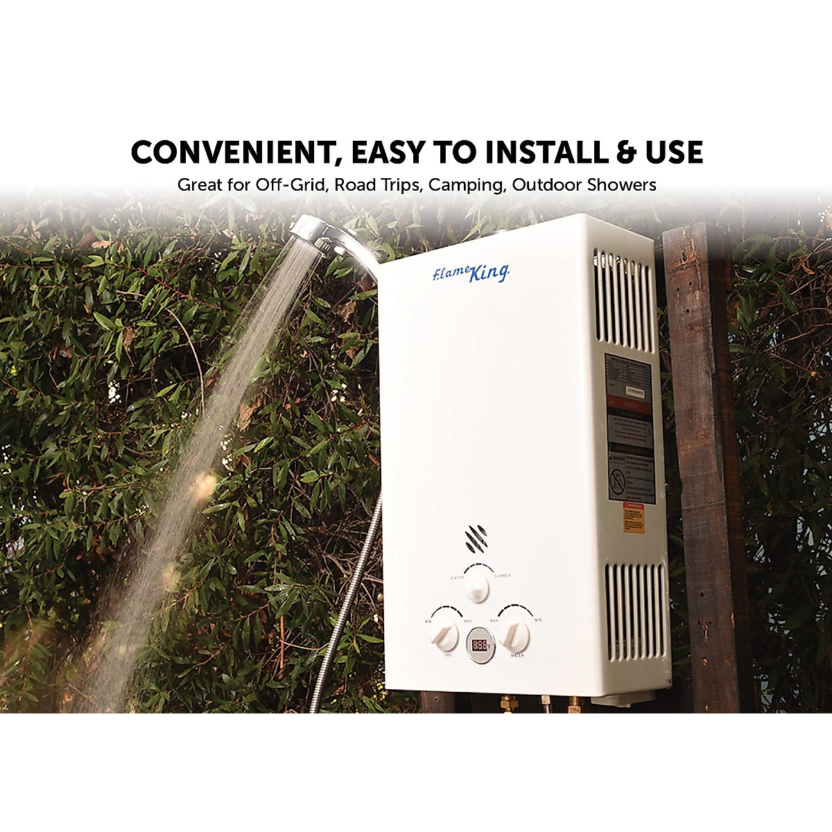 Flame King Portable Tankless Water Heater Propane Gas 10L 2.64 GPM at 68,000 BTU, Outdoor Instant Hot Water Shower for RV, Camping, Farm, Cabins