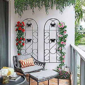 AMAGABELI GARDEN & HOME Garden Trellis 60"x 18" Rustproof Black Iron Butterfly Potted Vegetables Flowers Patio Metal Lattices Grid Panels