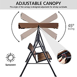Yaheetech Outdoor Porch Swing Chair for Adults, 3-Seat Patio Sunset Hanging Swing w/Texteline Fabric & Adjustable Canopy & Armrests, Canopy Lounge Chair for Backyard/Garden/Balcony