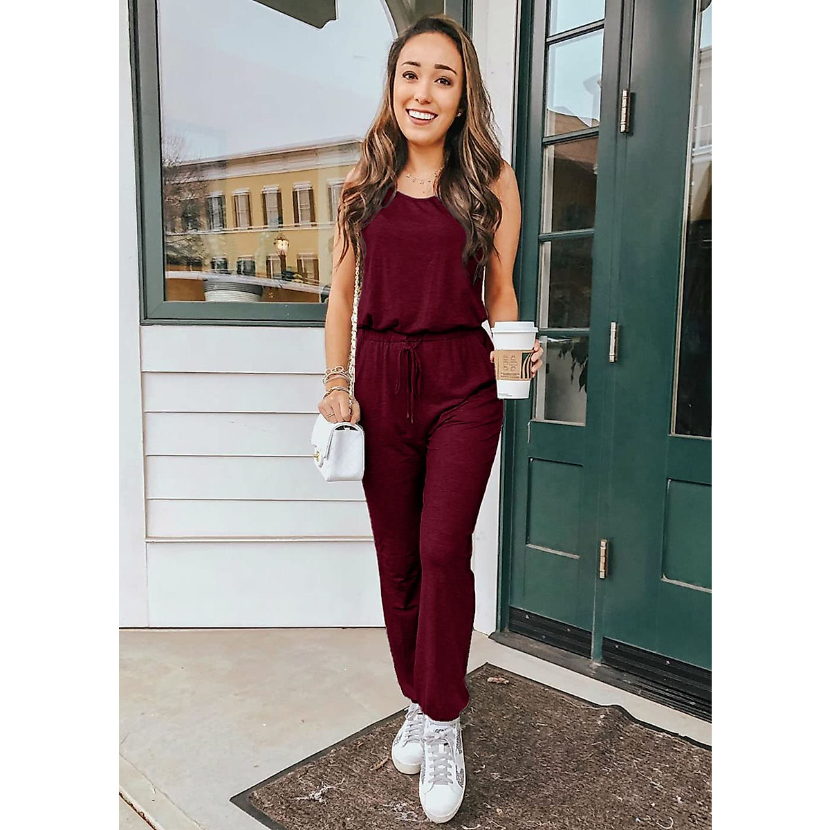 PRETTYGARDEN Women's Two Piece Outfit Sets Casual Summer Sleeveless Crewneck Tops and Sweatpants Active Tracksuit Lounge Wear (Wine Red,Medium)