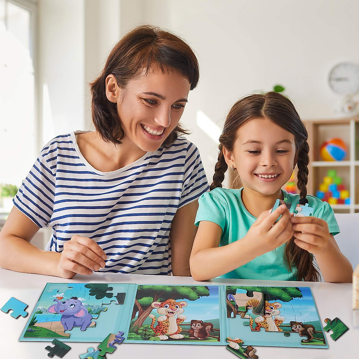 BST SHIER Magnetic Puzzles for Kids Ages 3 4 5 6, TWO-20 Piece Dinosaurs Wooden Jigsaw Puzzles Book for Toddlers, Travel Games and Travel Toys for 3 4 5 6 Year olds Boys and Girls