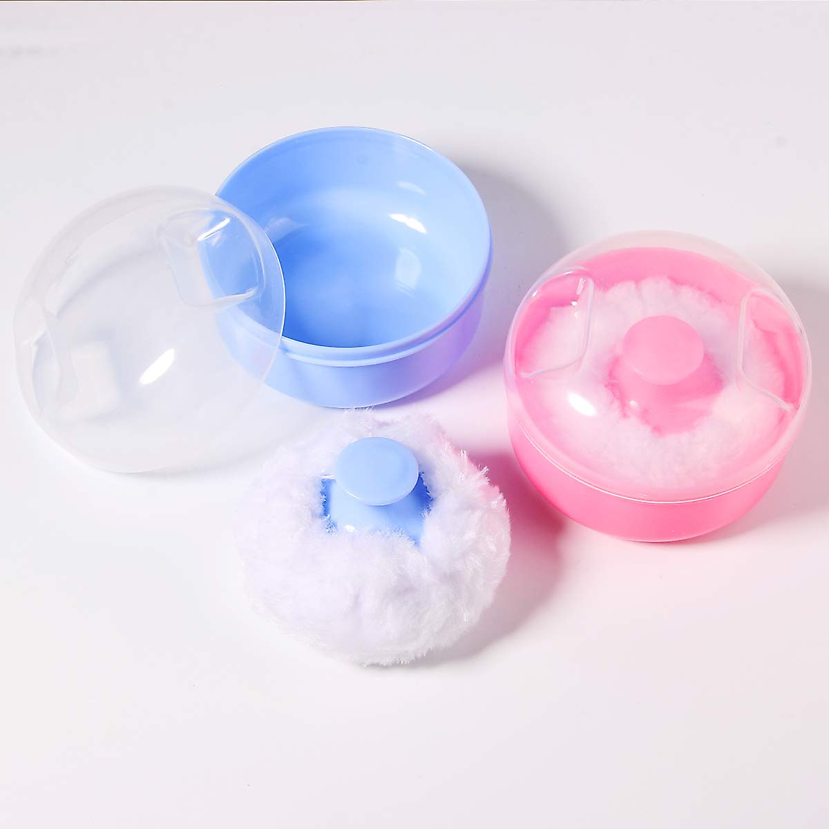 Arroyner 2Pcs Baby Body Cosmetic Powder Puff Body Powder Puff and Container Case (Pink and Blue) (2pcs)