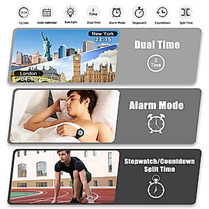 Beeasy Digital Watch Waterproof with Stopwatch Alarm Countdown Dual Time, Ultra-Thin Super Wide-Angle Display Digital Wrist Watches for Men Women