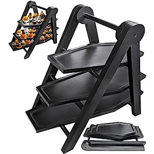 Gothic Home Decor - Wooden Black 3 Tiered Coffin Tray for Goth Kitchen Veggies Fruits, Goth Party Wedding Dessert Cupcake Stand, Afternoon Tea Coffin Shelf