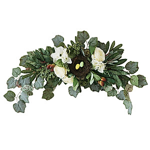 æ— 30 Inch Artificial Peony Flower Swag with Green Leaves, Spring Hanging Floral Swag Wedding Arch Wreath for Party Home Garden Front Door Wall Decoration