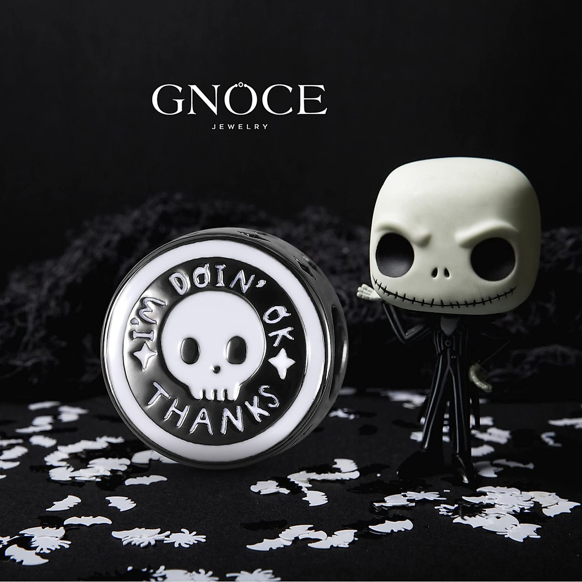 GNOCE Skull Charm Bead Sterling Silver Sad Ghost Club-Skelly Charms Fit Bracelet/Necklace Gift For Women Wife