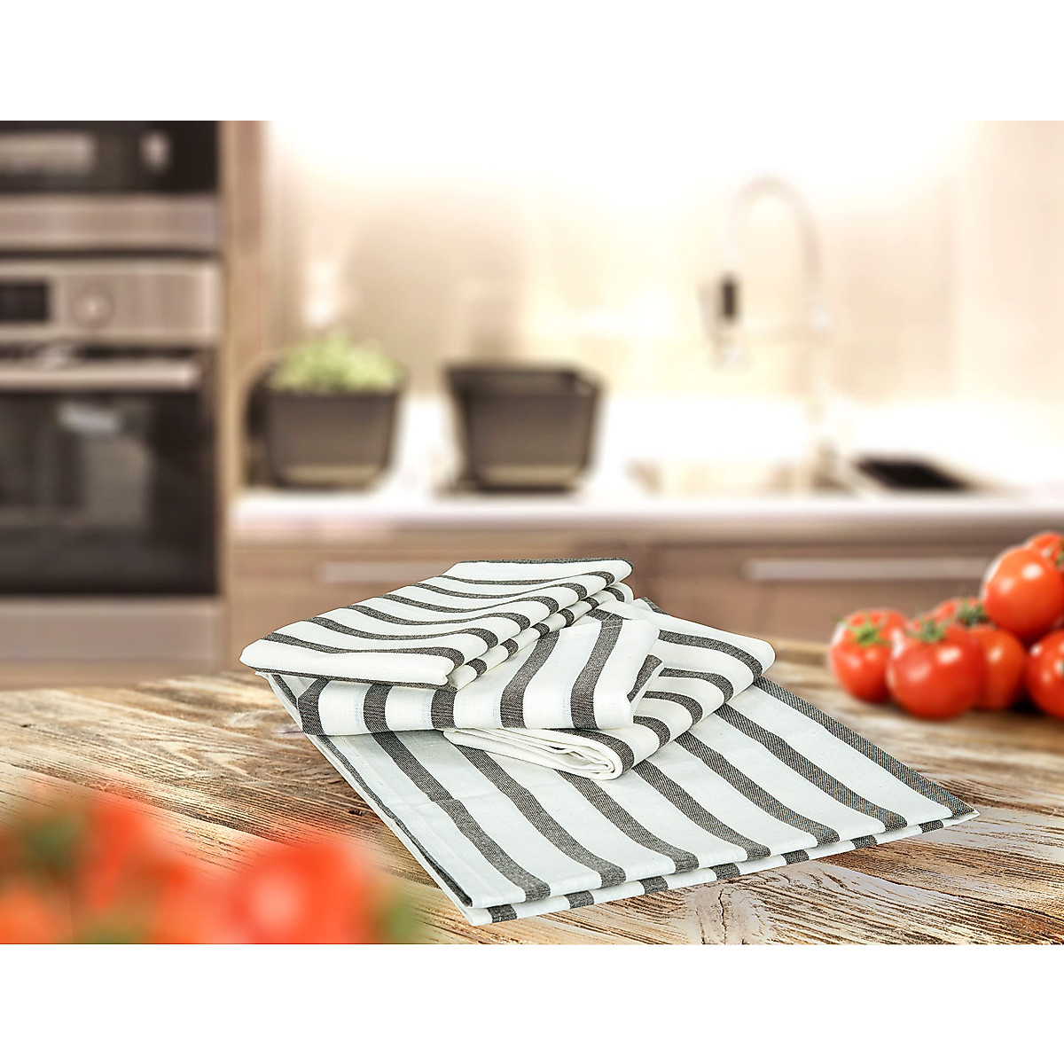 ROYALE Kitchen Towel 4 Pack - 100% Cotton Kitchen Dish Towel - Tea Towels - Reusable Cleaning Cloths - Highly Absorbent Bar Towel - Large Dish Towels - Wiping Cloth - (20x28 Inch, Wide Stripe)