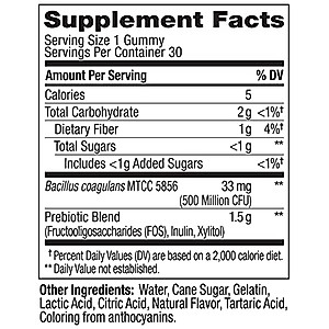 OLLY Probiotic + Prebiotic Gummy, Digestive Support and Gut Health, 500 Million CFUs, Fiber, Adult Chewable Supplement for Men and Women, Peach, 30 Day Supply - 30 Count