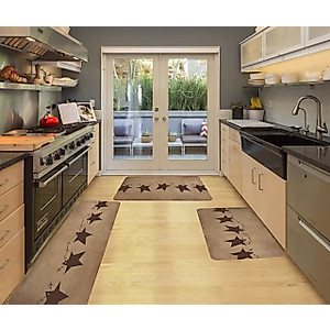 Rustic Texas Star Kitchen Mats Set of 3 Rusty Stars Vintage Primitive Country Kitchen Rugs and Mats Non Skid Washable Kitchen Floor Mats Farmhouse Runner Rug Carpet for Kitchen Hallway Bathroom Brown