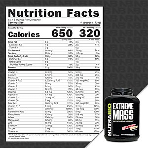 NutraBio Extreme Mass - 53G Protein - Advanced Anabolic Muscle Mass Gainer Protein - High Calorie - Full Spectrum Amino Acid - Strawberry Pastry, 6 Pound