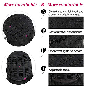 SCENTW Short Cut Bob Synthetic Wigs for Women Heat Resistant Costume African American Wigs with Side Bangs Natural Black Full Wigs Look Real (8764 BLACK)