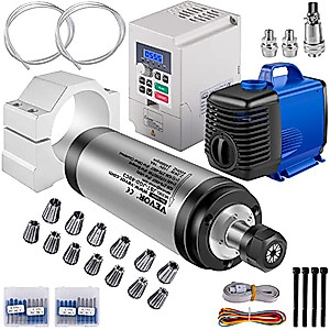 VEVOR VFD CNC Spindle Motor Kits 110V CNC Spindle Motor Kits 2.2KW Water Cooled Spindle Motor 400HZ 24000RPM VFD 3HP Water Pump 80W Water Pipe 6m&13pcs Collet CNC Kit&20pcs Mill Bits for CNC Engraver