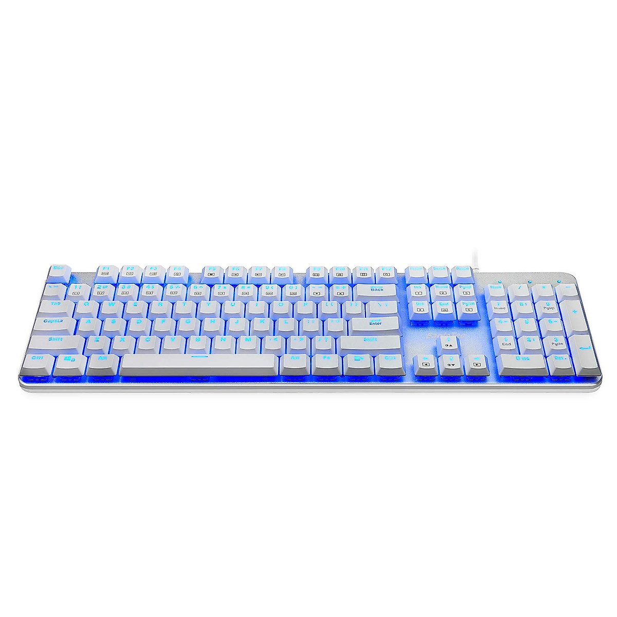EagleTec KG051-BR BLUE LED Backlit Mechanical Gaming Keyboard Low Profile Mechanical Gamers Keyboard 104 Key Mechanical Computer USB Gaming Keyboard for PC (WHITE VERSION)