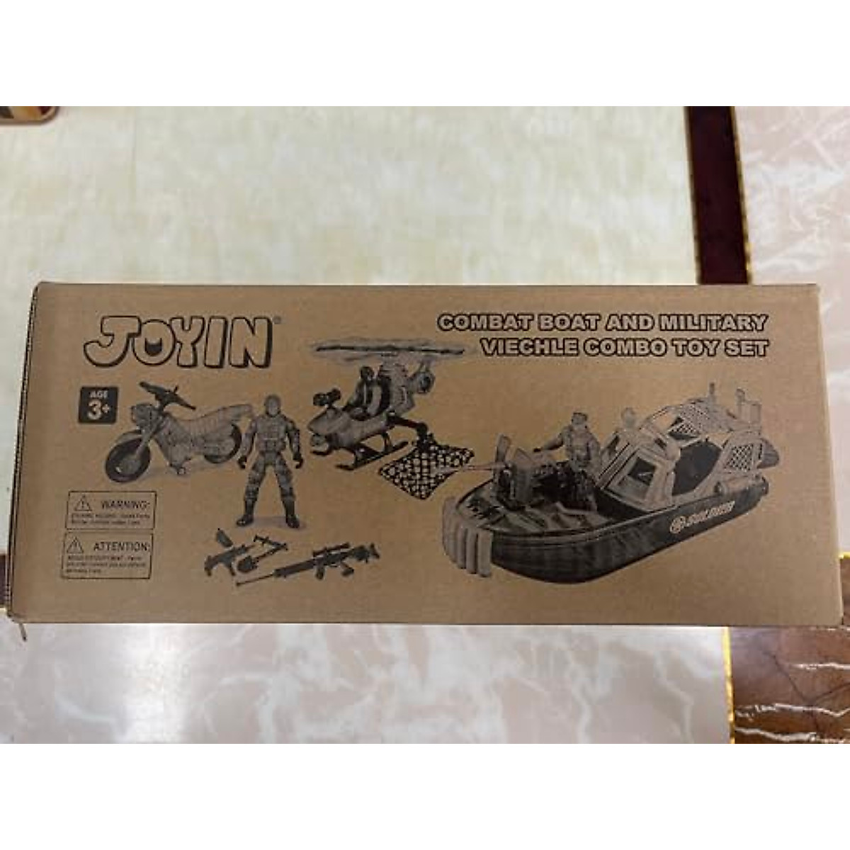 JOYIN 9 Pcs Combat Boat and Military Vehicle Toys Set with Realistic Military Combat Boat, Mini Helicopter, Motorcycle, Army Men Toy Soldiers Action Figures and Other Equipment Accessories