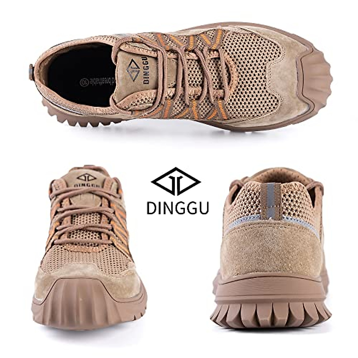 DINGGU Steel Toe Shoes for Men, Slip-on Breathable Safety Shoes, Brown, 9.5