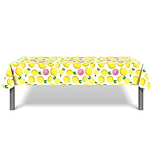 NA 2 Pcs Lemon Plastic Tablecloth, Summer Table Cover Disposable Rectangle Yellow Waterproof Table Cloth for Summer Party Summer Fruit Party Picnic Decor, 54 x 87 Inch