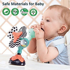 BABYFUNY 2 in 1 Baby Rattles Toys High Chair Toys with Suction Cups - Suction Toys for Baby Table Tray Bath Travel Toys, Shake Grab Spin Turn Baby Toys 6 to 12 Months as Baby Birthday Gift